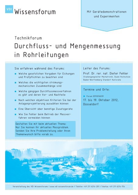 Durchfluss- und Mengenmessung in Rohrleitungen - VDI-Wissensforum