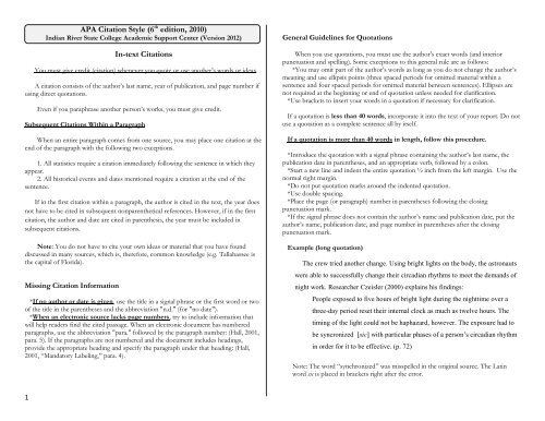 APA Citation Style - Indian River State College