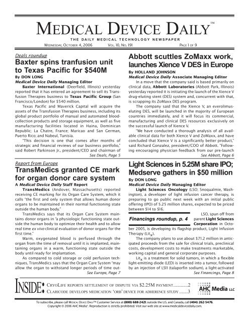INSIDE: - Medical Device Daily