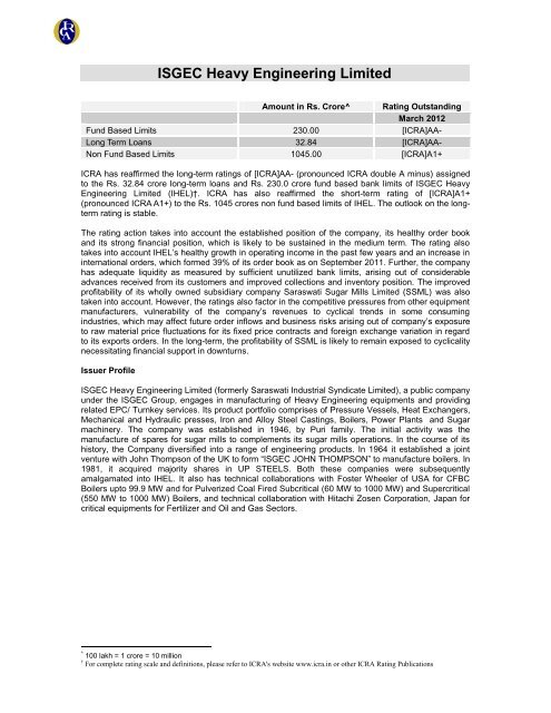 ISGEC Heavy Engineering Limited - ICRA