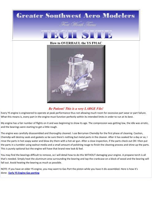 How to OVERHAUL the YS F91AC Be Patient! This is a very LARGE File ...