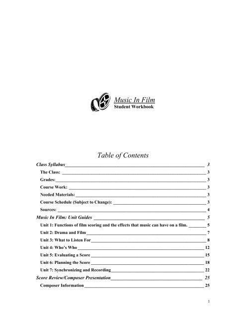 Music In Film Table of Contents - The School District of Maple