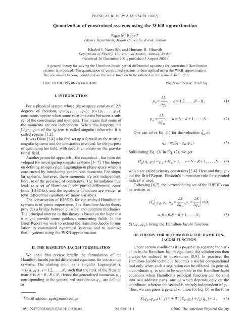 Quantization Of Constrained Systems Using The Wkb Approximation