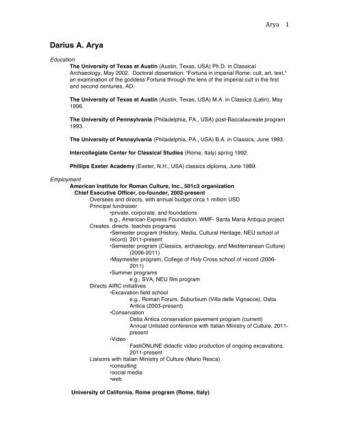 CV in PDF format - American Institute for Roman Culture