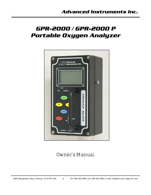 GPR-2000 Portable Oxygen Analyzer - Advanced Instruments Inc.