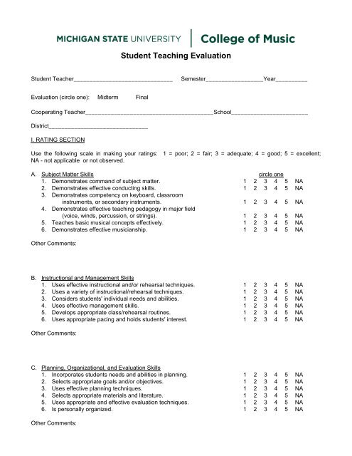 evaluation form [PDF] - MSU College of Music - Michigan State ...