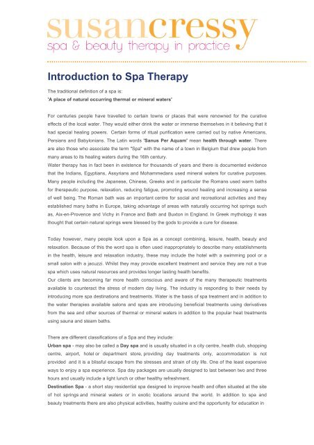 Introduction to Spa Therapy download - Susan Cressy