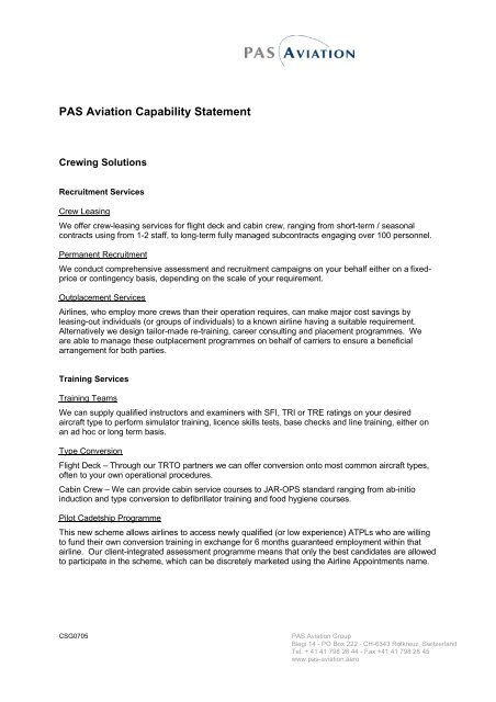 PAS Aviation Capability Statement