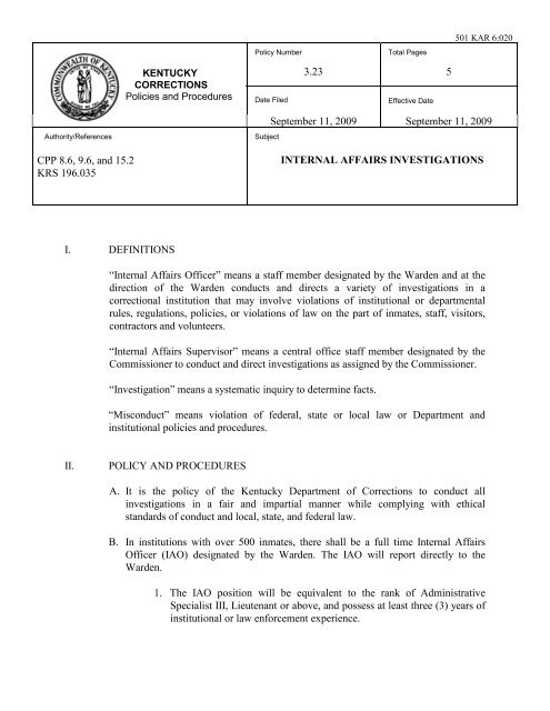 3.23 Internal Affairs Investigations - Kentucky Department of ...