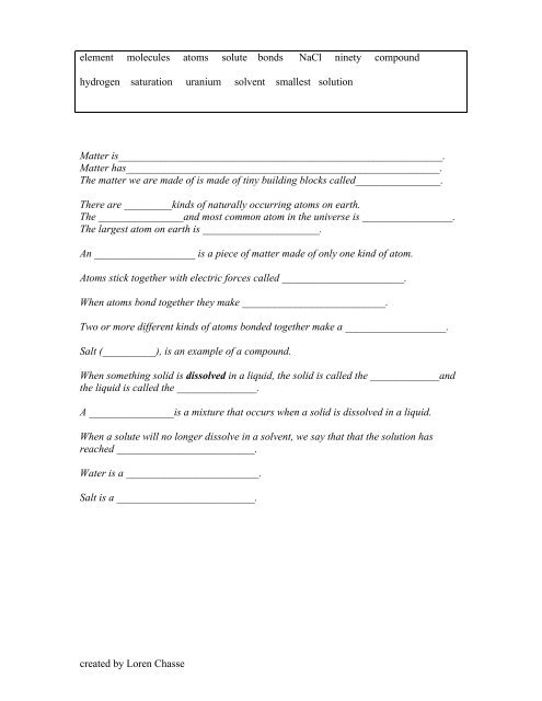 Solutes And Solvents Worksheet