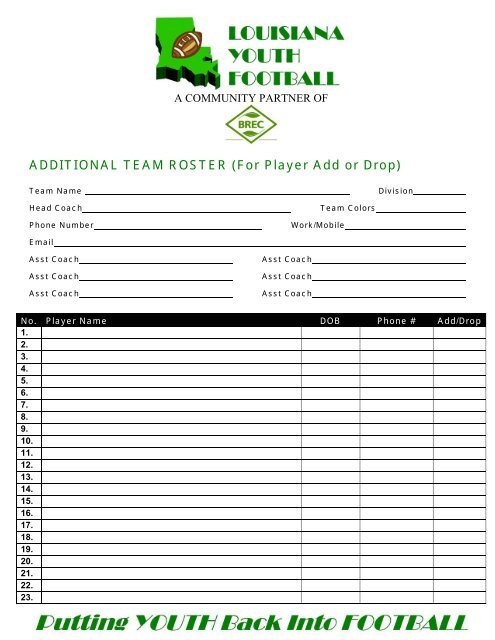Additional Team Roster Form