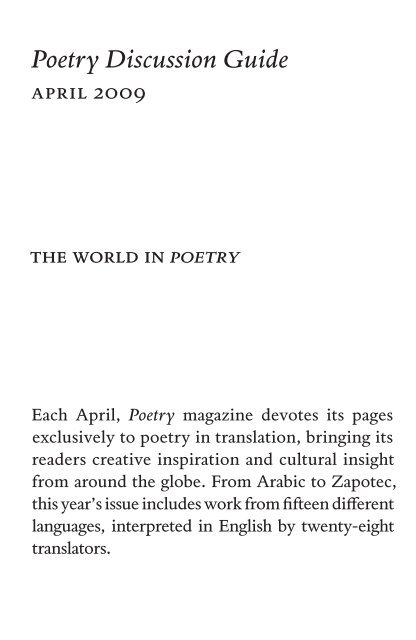 Poetry Discussion Guide - Poetry Foundation