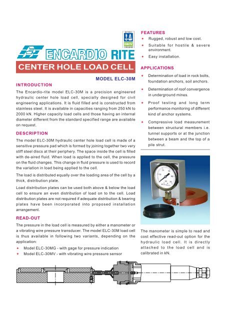 CENTER HOLE LOAD CELL - Encardio Rite