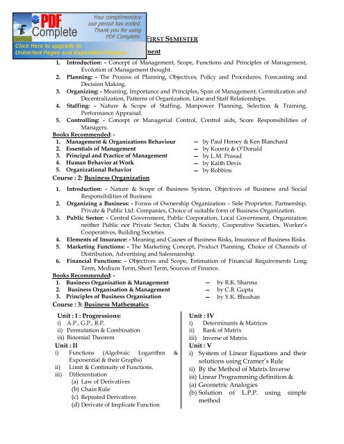 Course : 1: Principles of Management Course : 2: Business ...