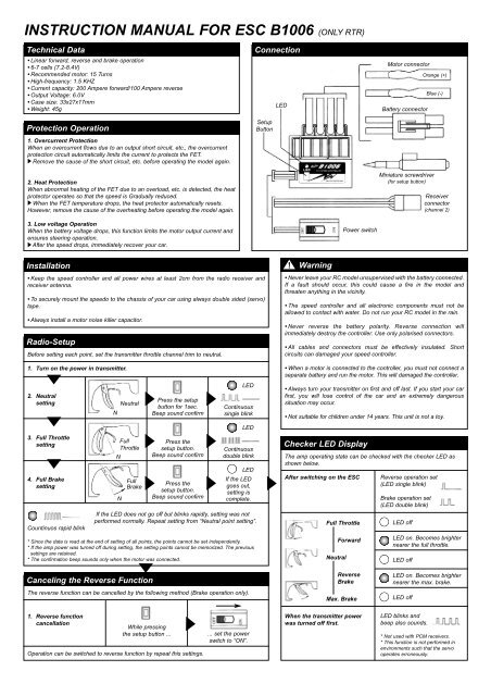 INSTRUCTION MANUAL FOR ESC B1006 (ONLY RTR) - Robitronic