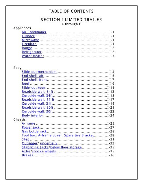 TABLE OF CONTENTS SECTION I LIMITED TRAILER - Airstream