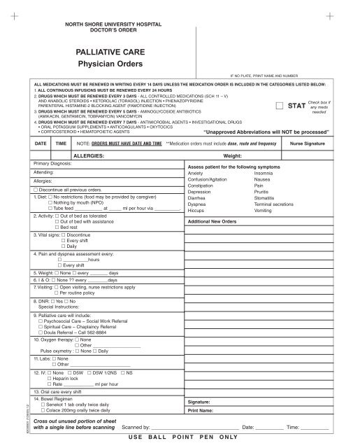 PALLIATIVE CARE Physician Orders