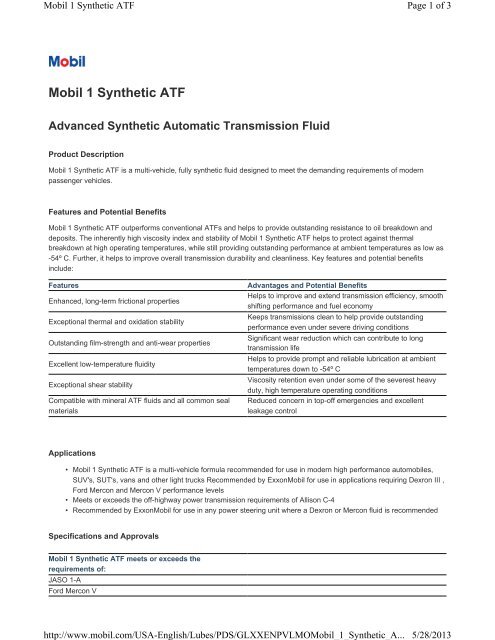 Mobil 1 Synthetic ATF - W124 Performance