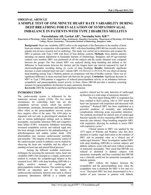 a simple test of one minute heart rate variability during deep ...