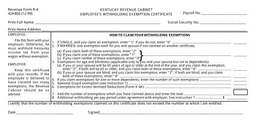 Kentucky Form K-4 - Atkins North America