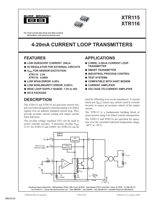 XTR115 XTR116 4-20mA CURRENT LOOP TRANSMITTERS