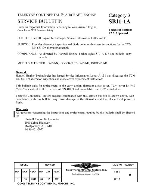 SB11-1A - Teledyne Continental Motors