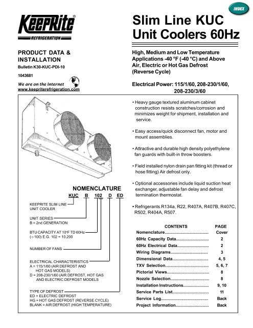 Slim Line KUC Unit Coolers 60Hz