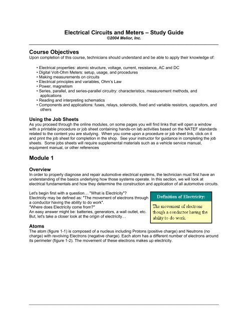 Electrical Circuits and Meters – Study Guide Course Objectives ...