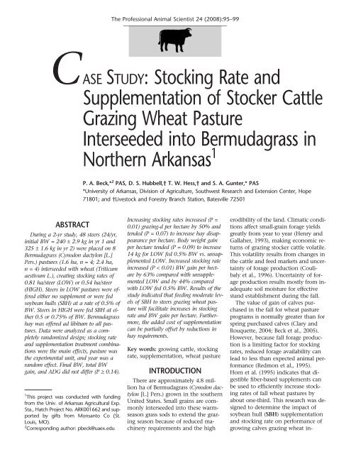 Stocking Rate and Supplementation of Stocker Cattle Grazing ...