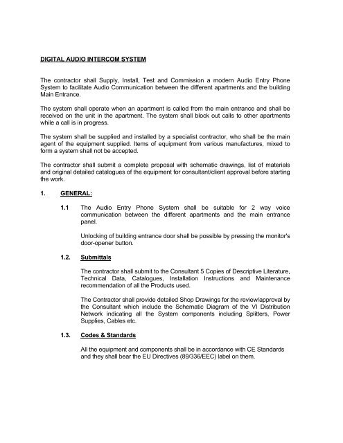 DIGITAL AUDIO INTERCOM SYSTEM The contractor ... - Telectron