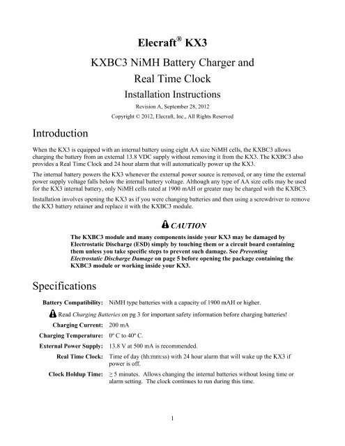Elecraft KX3 KXBC3 NiMH Battery Charger and Real Time Clock ...