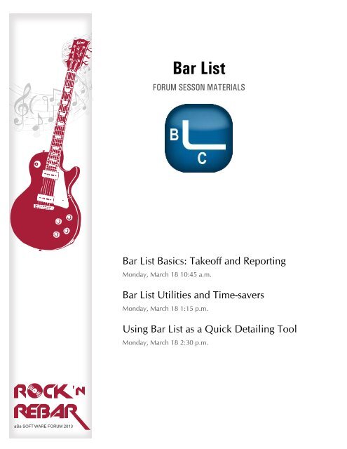Bar List - aSa Rebar Software
