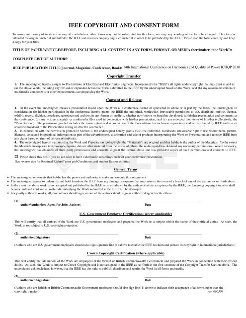 IEEE COPYRIGHT AND CONSENT FORM
