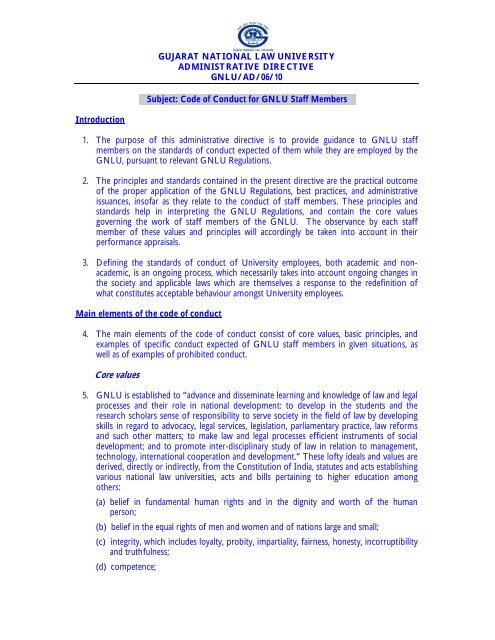 GNLU Code of Conduct - Gujarat National Law University
