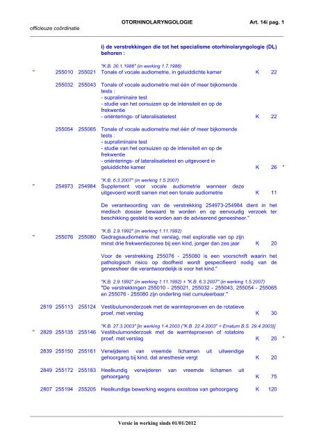 Nomenclatuur van de geneeskundige verstrekkingen â Hfst.V ... - Riziv