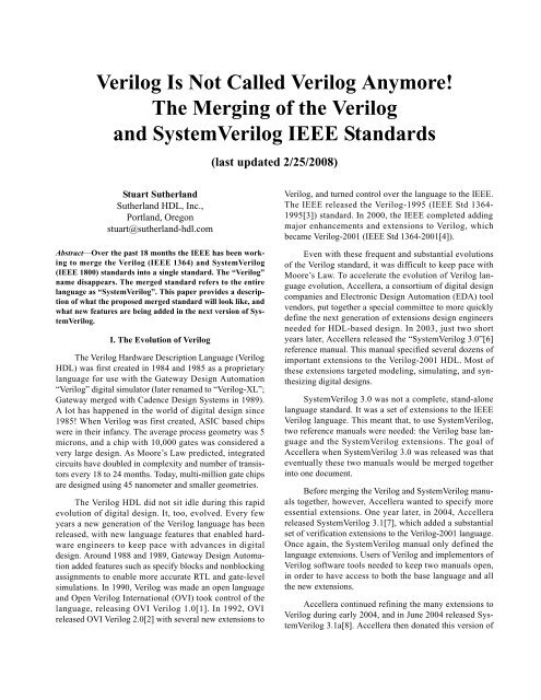 Verilog Is Not Called Verilog Anymore Sutherland Hdl