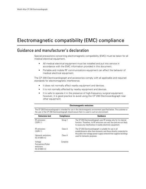 EMC - Manufacturer's Guidance and Declaration - CP ... - Welch Allyn