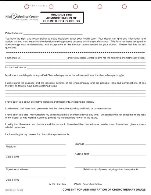 322-0181 ADMINISTRATION OF CHEMO DRUGS CONSENT ...