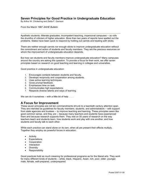 Seven Principles for Good Practice in Undergraduate Education