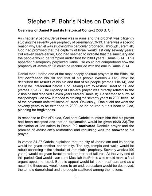 Stephen P. Bohr's Notes on Daniel 9 - Secrets Unsealed > Home