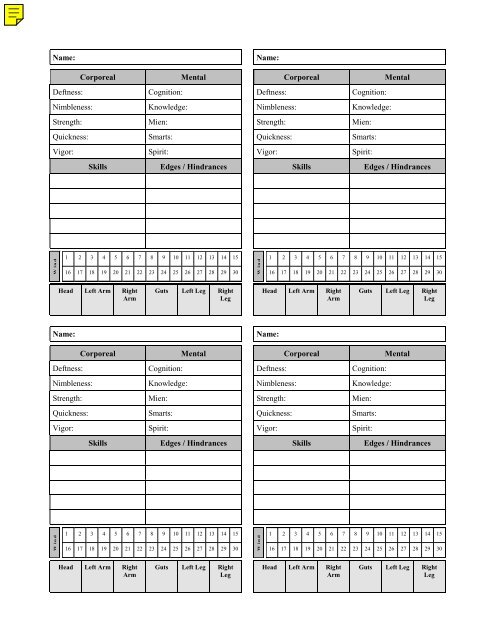 NPC Mini-Sheet - RPG Sheets