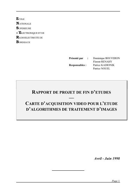 RAPPORT DE PROJET DE FIN D'ETUDES ... - Patrice Kadionik