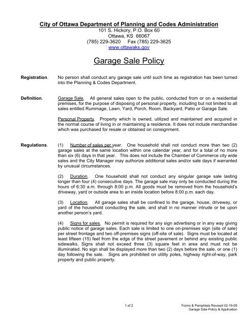 Garage Sale Policy