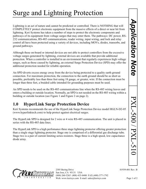 Surge and Lightning Protection Application Note - Keri Systems