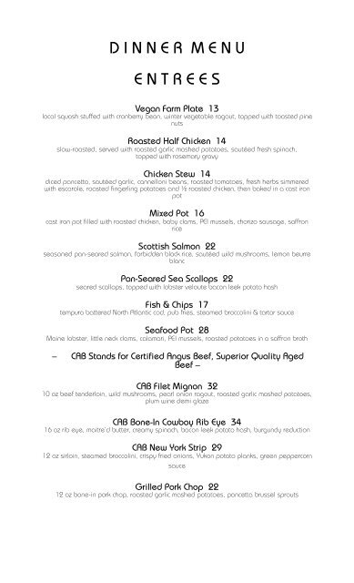 Dinner Menu - Crystal Springs