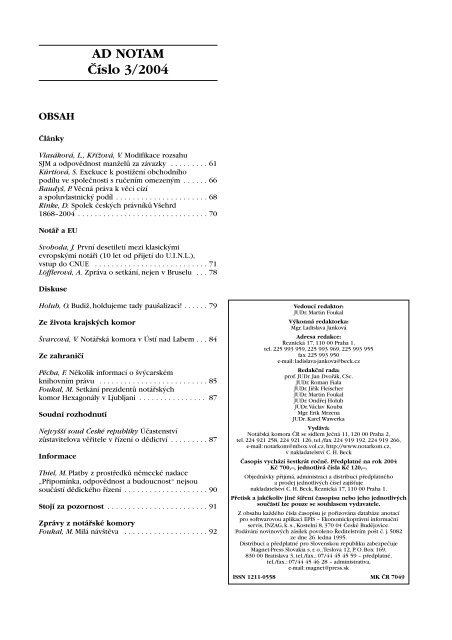 AD NOTAM Číslo 3/2004 - Notářská komora České republiky