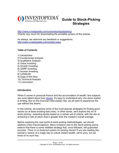 Guide to Stock-Picking Strategies - Investopedia