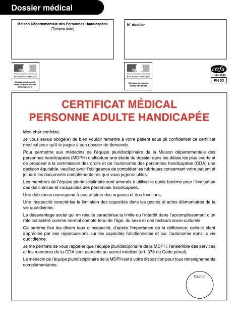 CERTIFICAT MÃ DICAL PERSONNE ADULTE HANDICAPÃ E
