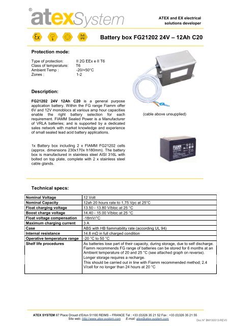 Battery box FG21202 24V – 12Ah C20 - Atex System