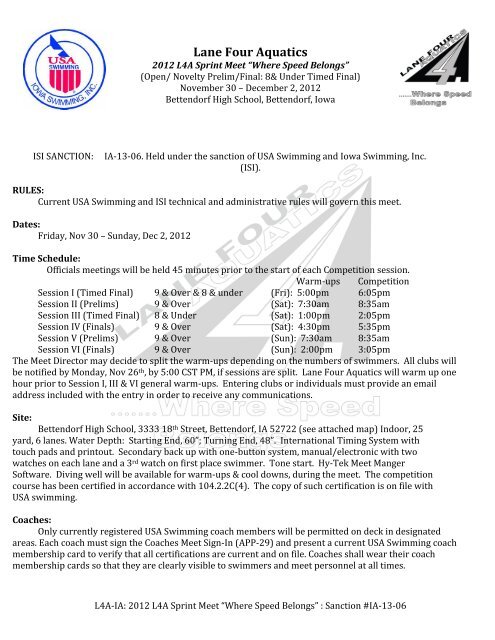 Lane Four Aquatics - TeamUnify